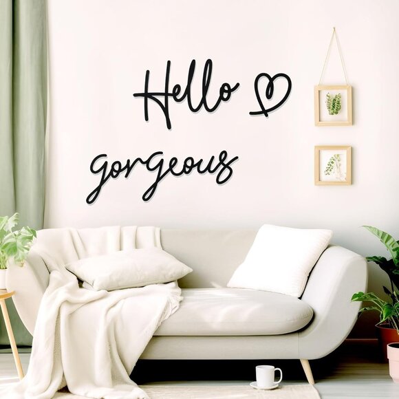 Accents | New Black Metal Hello Gorgeous Heart Sign Modern Art For Home ...
